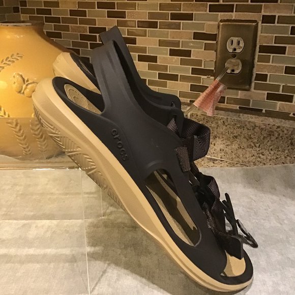 CROCS | Shoes | Nwt Mens Brown Crocs With Velcro Fasteners | Poshmark